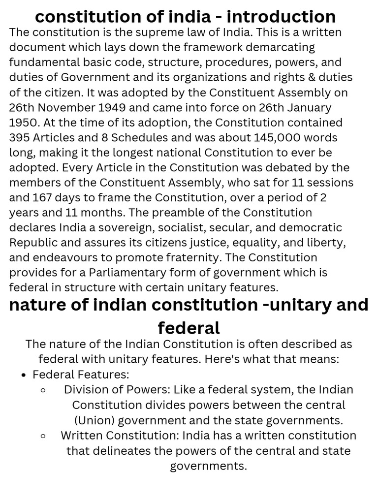 Overview of the Indian Constitution | PDF | Constitution ...