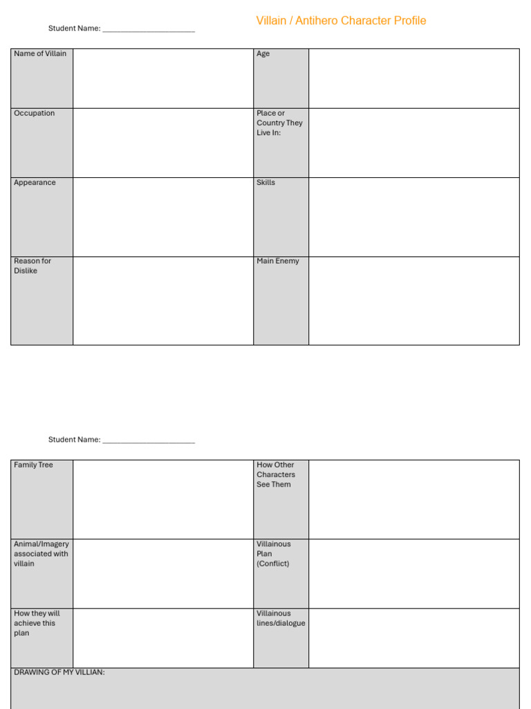 Villain Planning Sheet | PDF