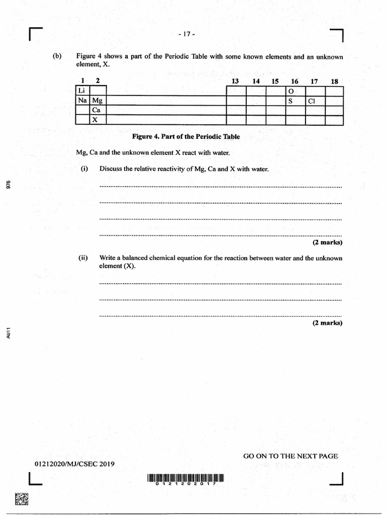 Past Paper Question - Periodic Table | PDF