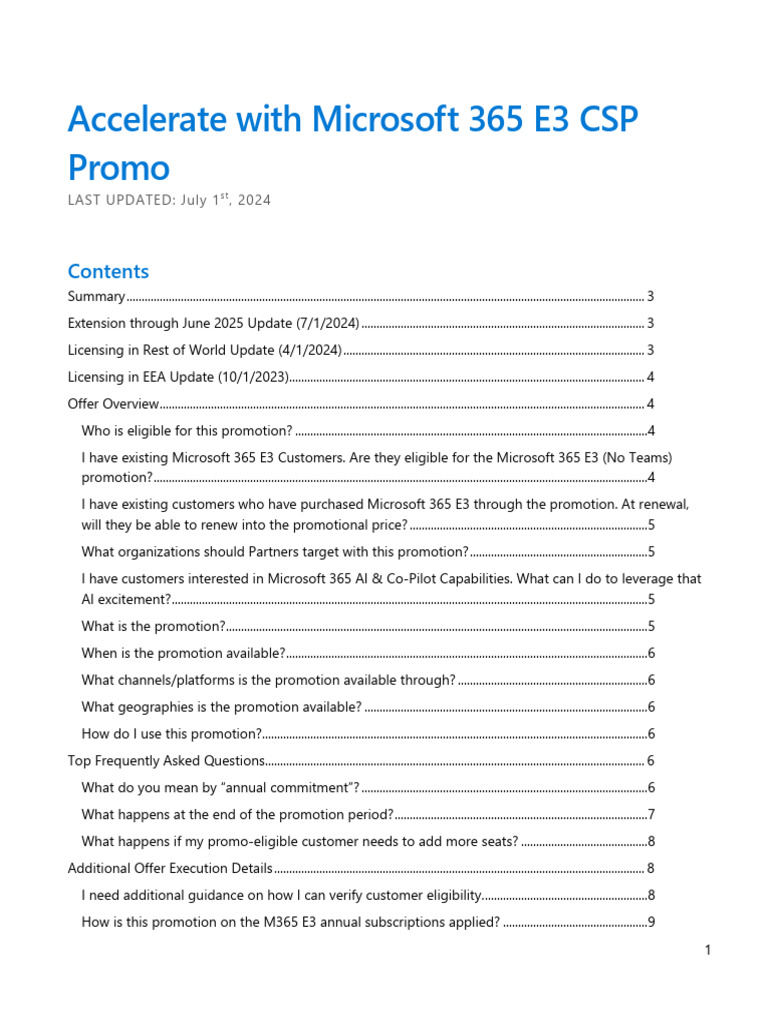 Microsoft 365 E3 CSP Promotion Guide | PDF | Subscription Business ...