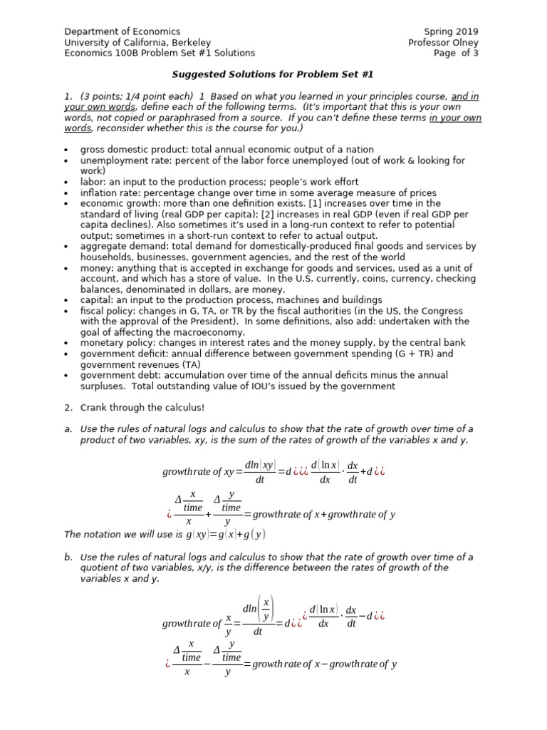 PS1 solutions | PDF | Argument | Gross Domestic Product