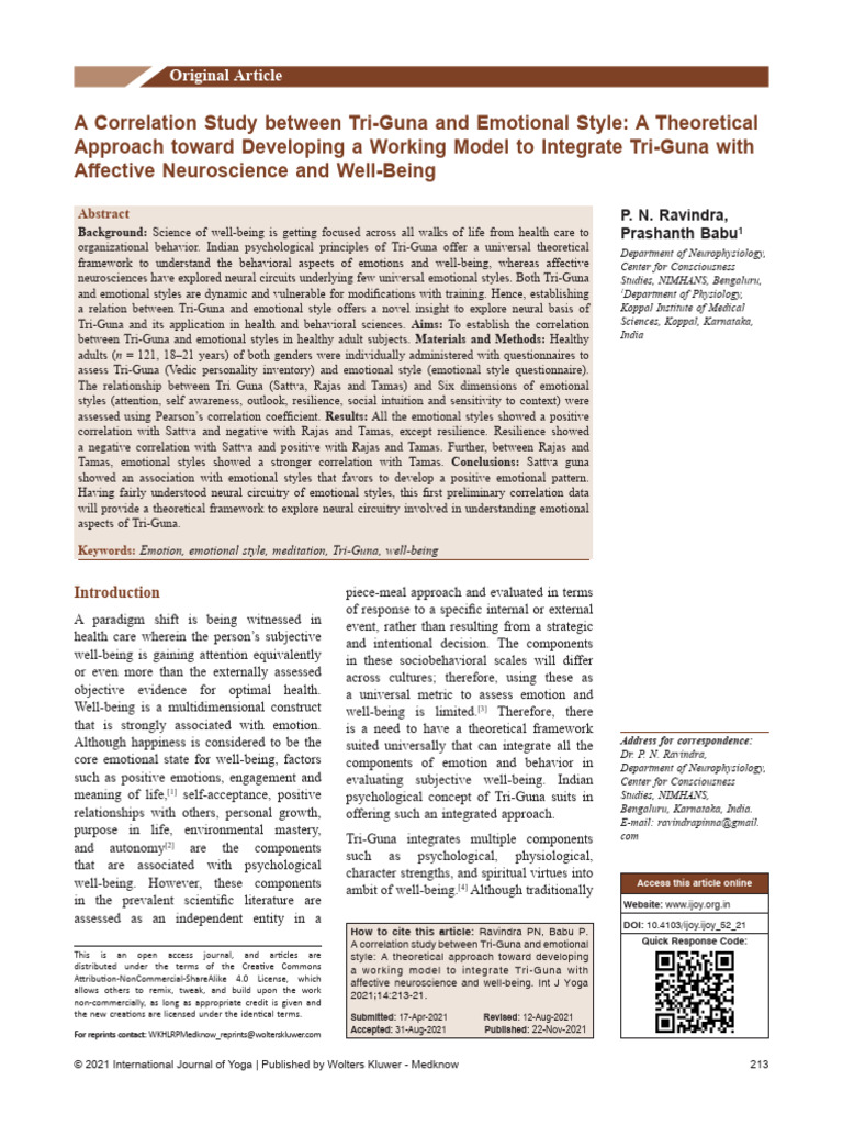 A Correlation Study Between Tri Guna and Emotional.6 | PDF | Emotions ...