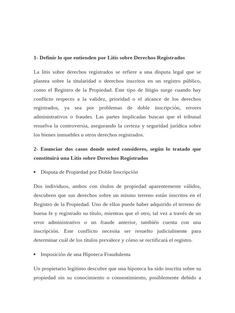 La Litis Sobre Derechos Registrados | PDF | Demanda judicial | Propiedad