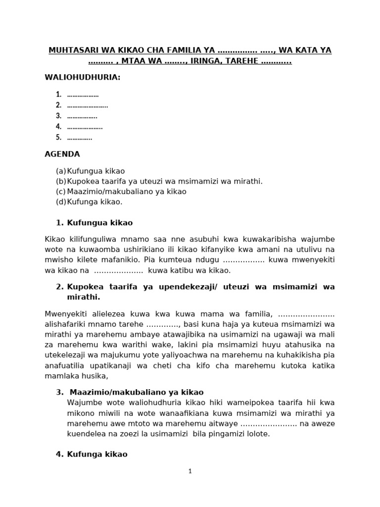 Muhtasari Wa Kikao Cha Familia Ya ............... | PDF