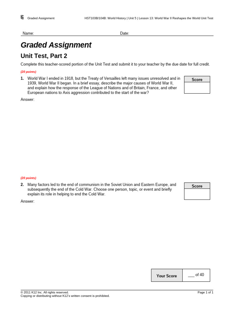 Graded Assignment: Unit Test, Part 2 | PDF