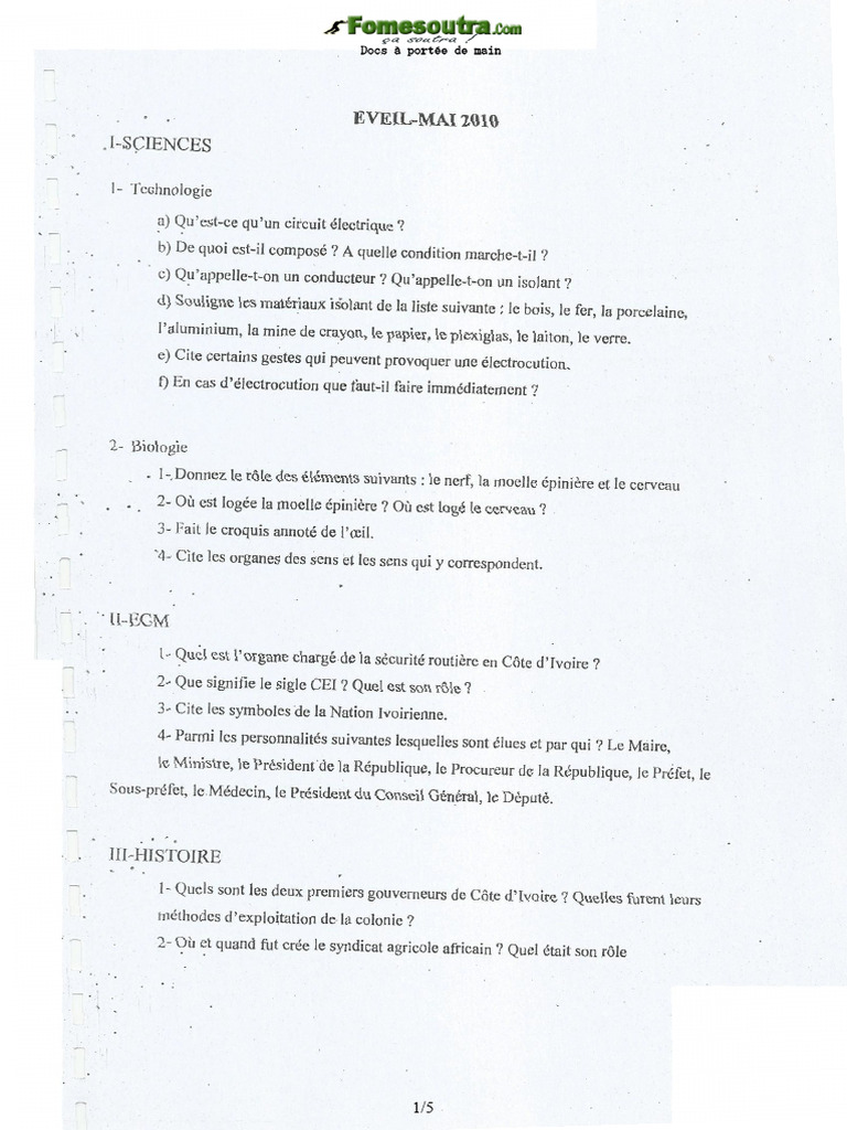 612b653b9e487sujet Et Corrige D Eveil Au Milieu Concours D Entr | PDF