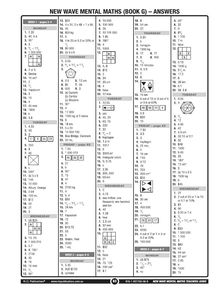 New Wave Mental Maths Book G Answers | PDF