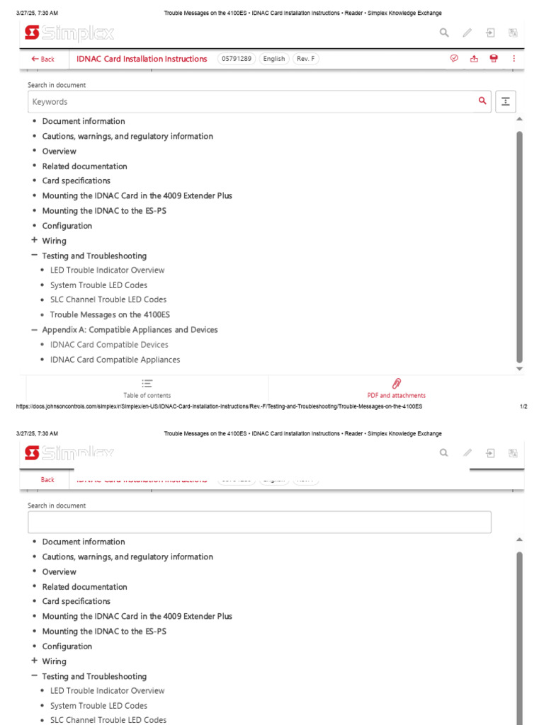 Trouble Messages On The 4100ES - IDNAC Card Installation Instructions ...