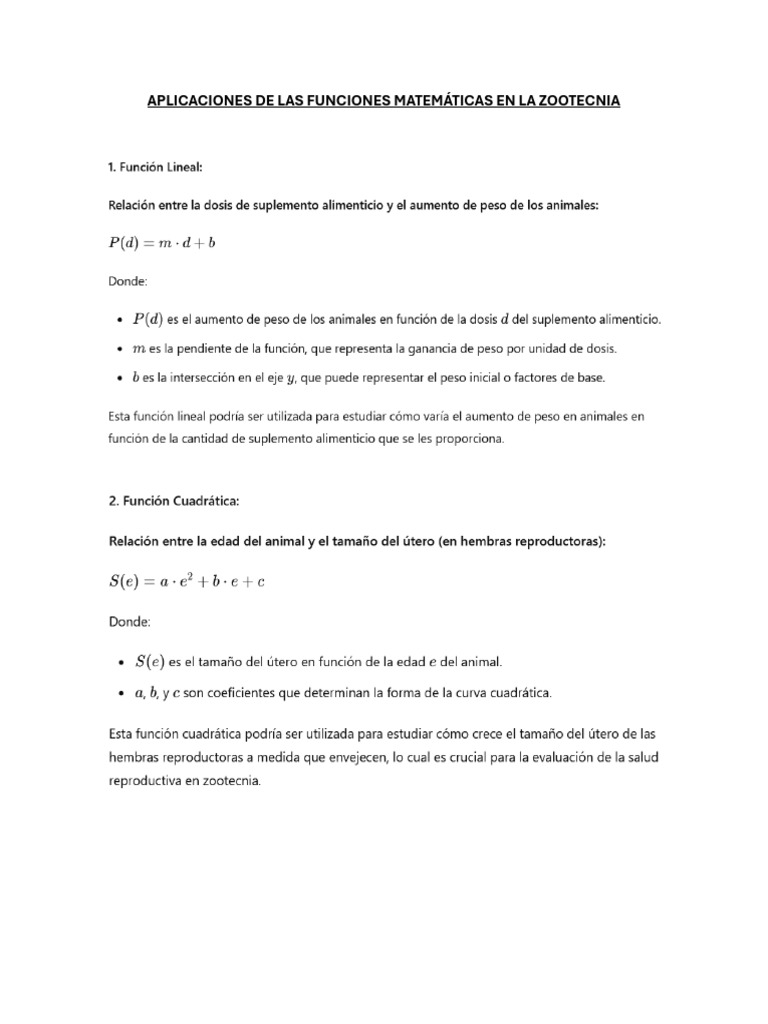 Aplicaciones de Las Funciones Matemã Ticas en La Zootecnia | PDF
