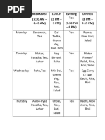 Maid Time Table: Days Breakfast Lunch | PDF