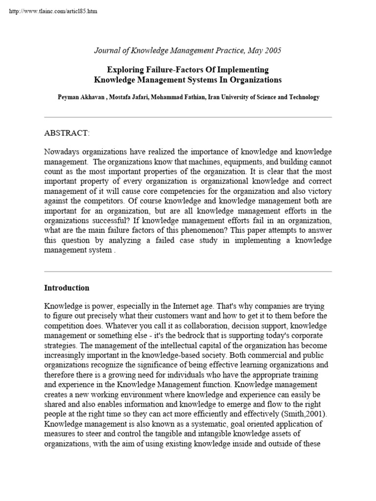 B. Explore Failure-Factors of Implementing Knowledge Management Systems in Organizations | PDF ...