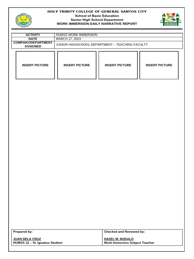 Work Immersion Daily Narrative Report For All Strands | PDF