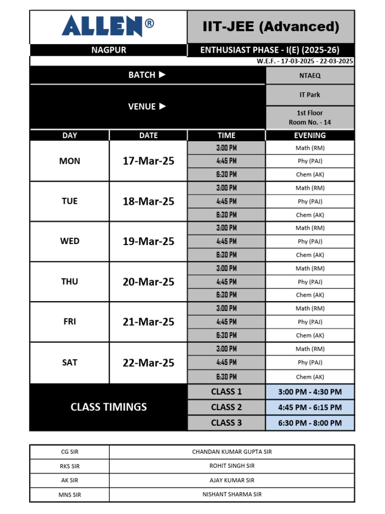 IIT-JEE (Advanced) : Class Timings | PDF