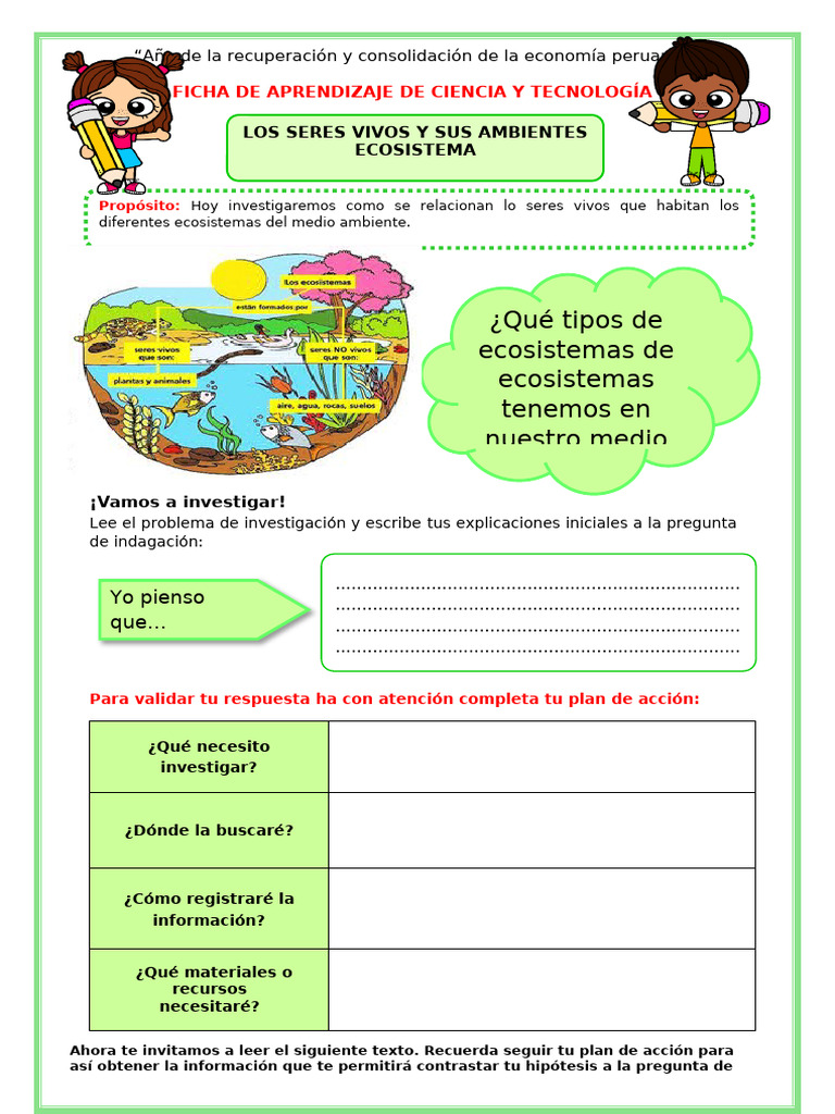 Ficha-Juev-Cyt-Los Seres Vivos y Sus Ambientes Ecosistema | PDF ...