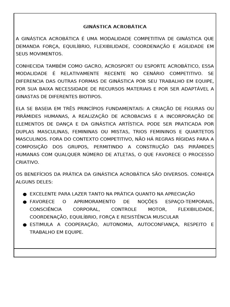 Benefícios da Ginástica Acrobática | PDF
