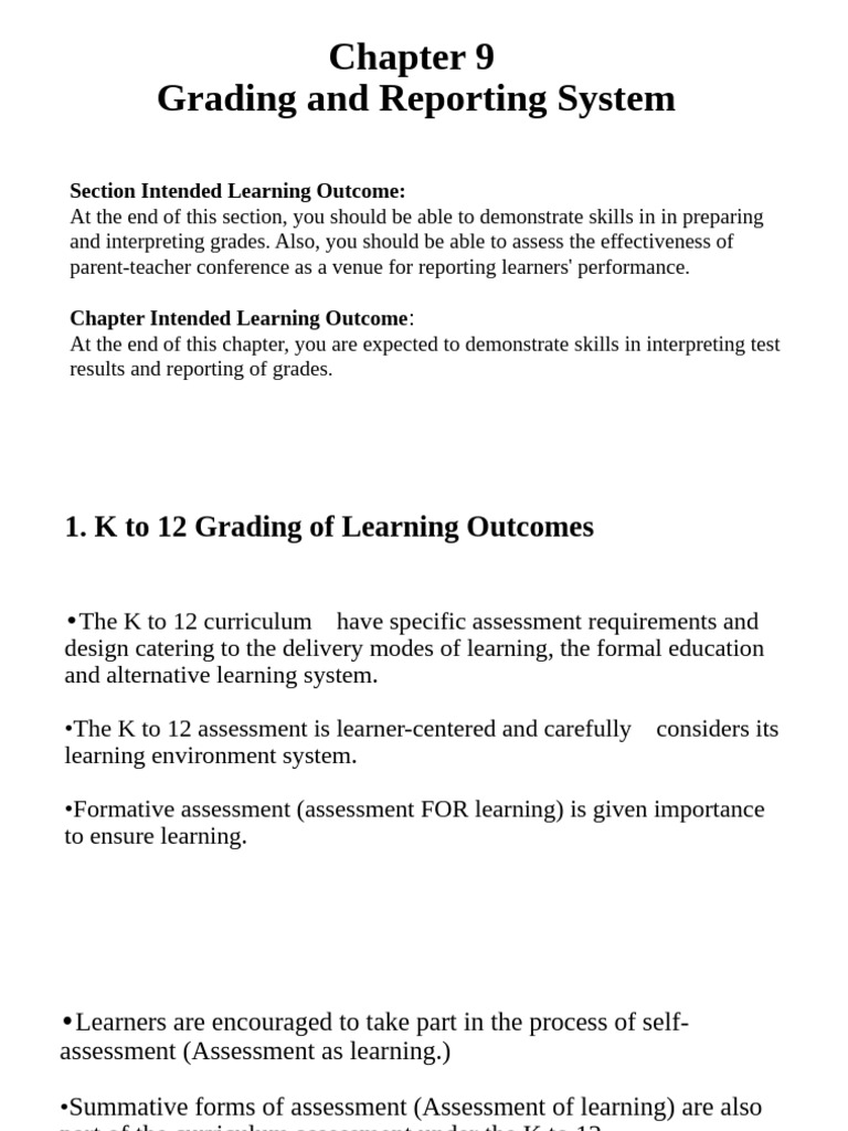 Chapter 9 Grading and Reporting System | PDF | Educational Assessment ...