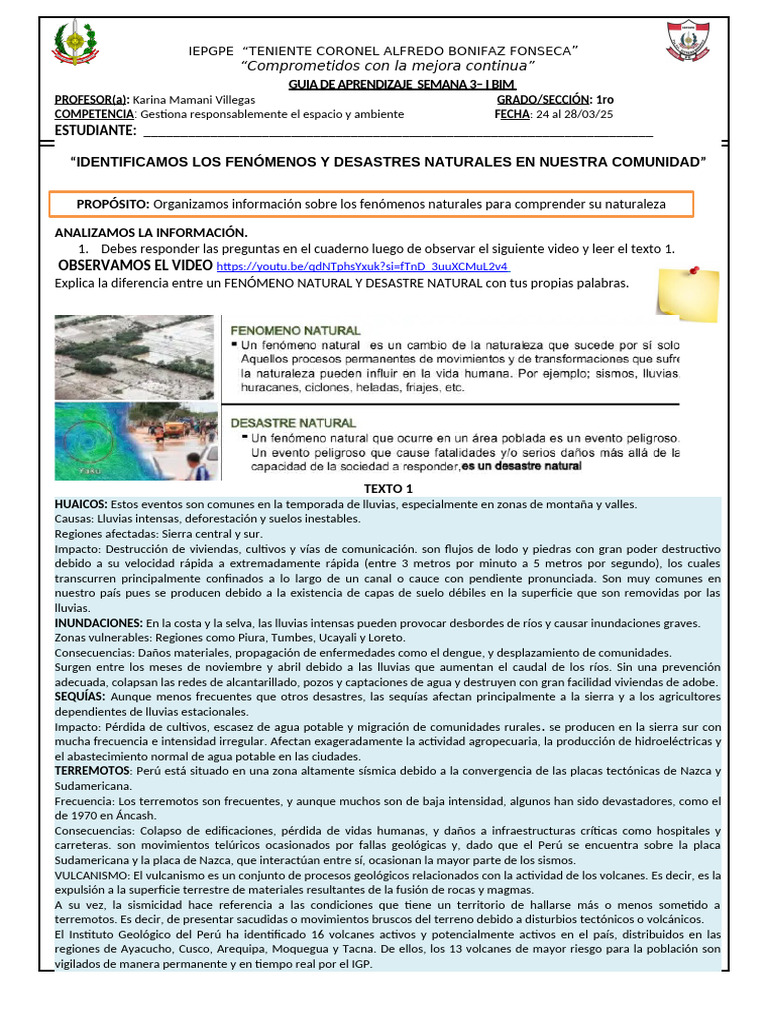 G.semana 3 - 1RO IB 2025 | PDF | Temblores | Volcán