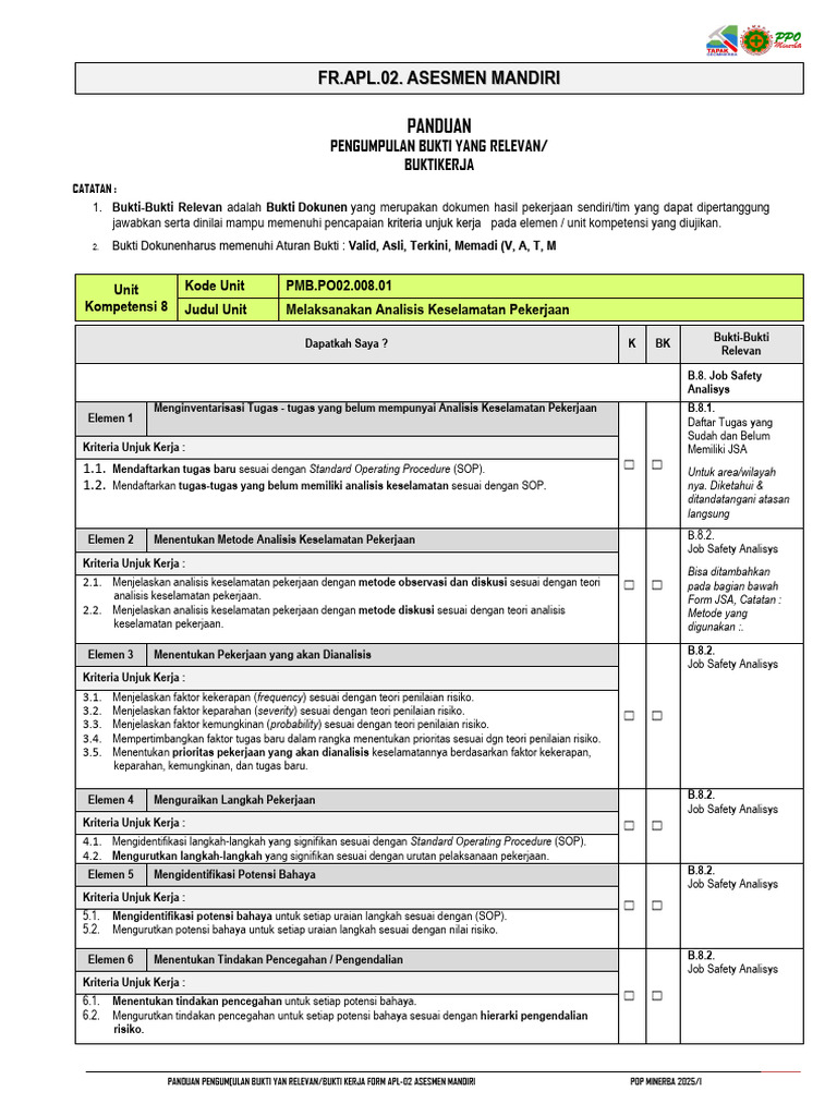 UK8 Bukti RELEVAN APL.02 | PDF