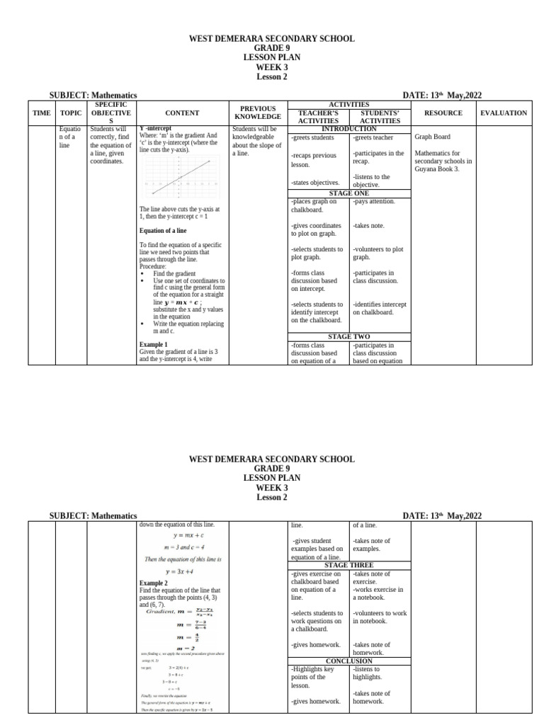 Week 3 Lesson 2 (Equation of A Line) | PDF | Slope | Mathematics