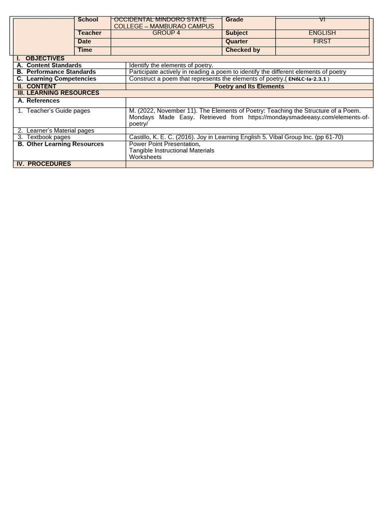 Final DLP in Arts | PDF | Poetry | Metre (Poetry)