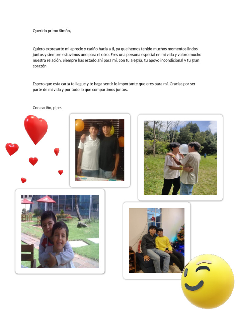 Carta de aprecio a primo Simón | PDF