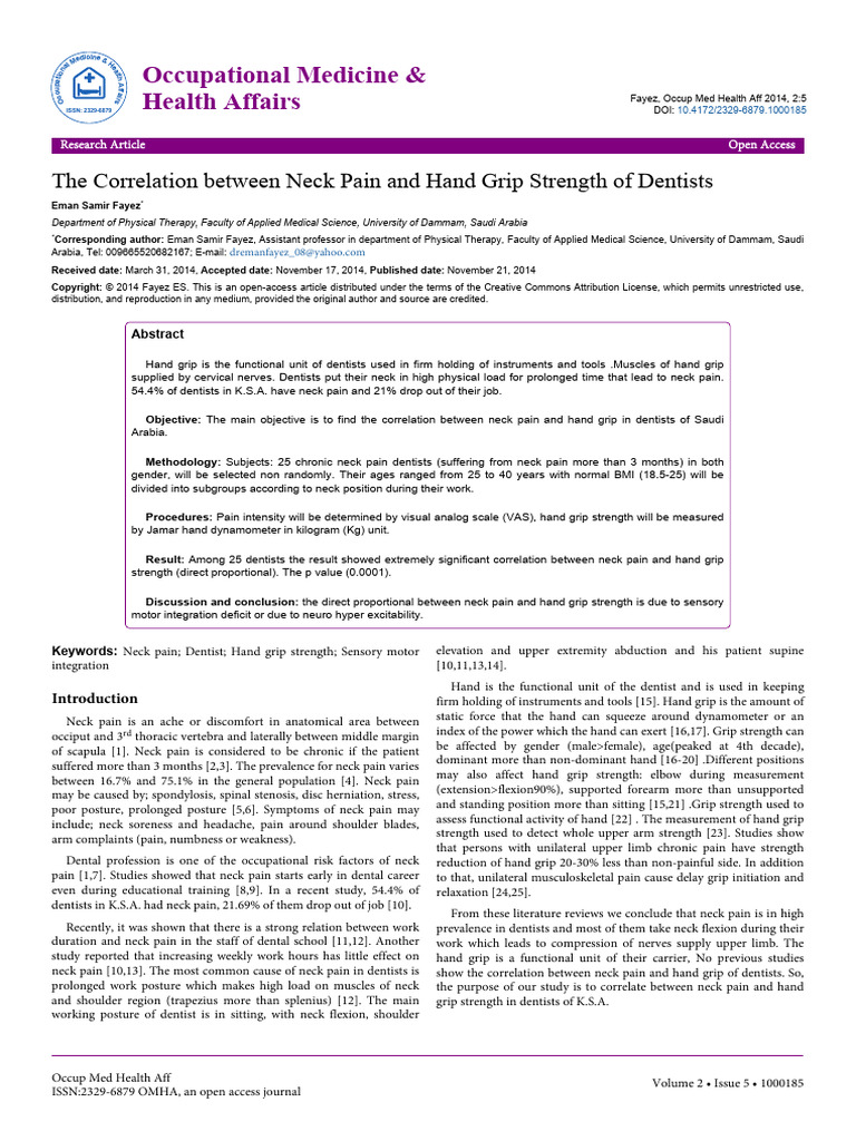 The Correlation Between Neck Pain and Hand Grip Strength of Dentists ...
