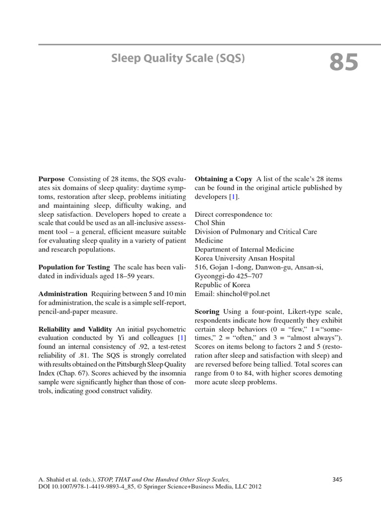 Sleep Quality Scale | PDF | Sleep | Behavioural Sciences