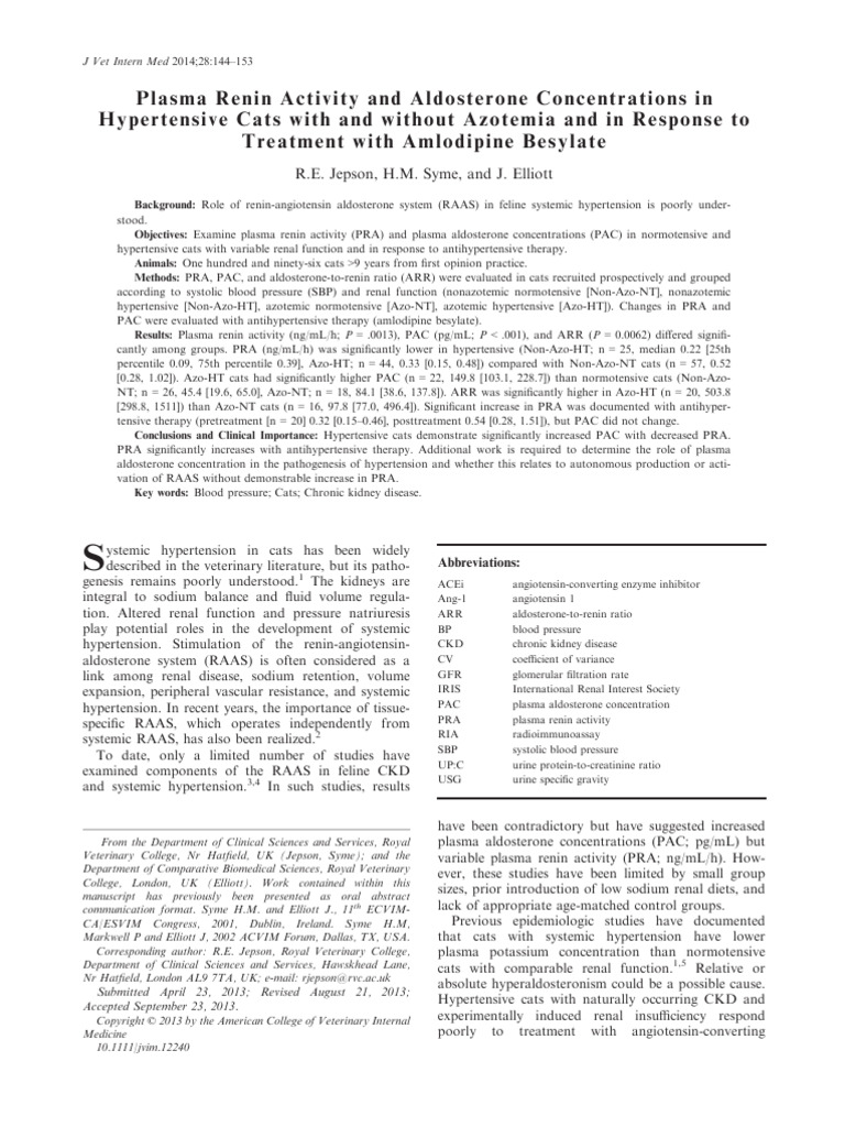 Plasma Renin Activity and Aldosterone Concentrations in Hypertensive ...