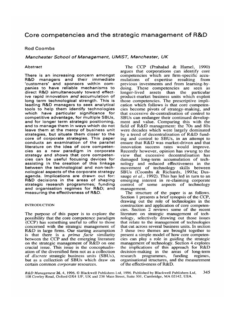 Core Competencies in R&D Strategy | PDF | Strategic Management | Knowledge