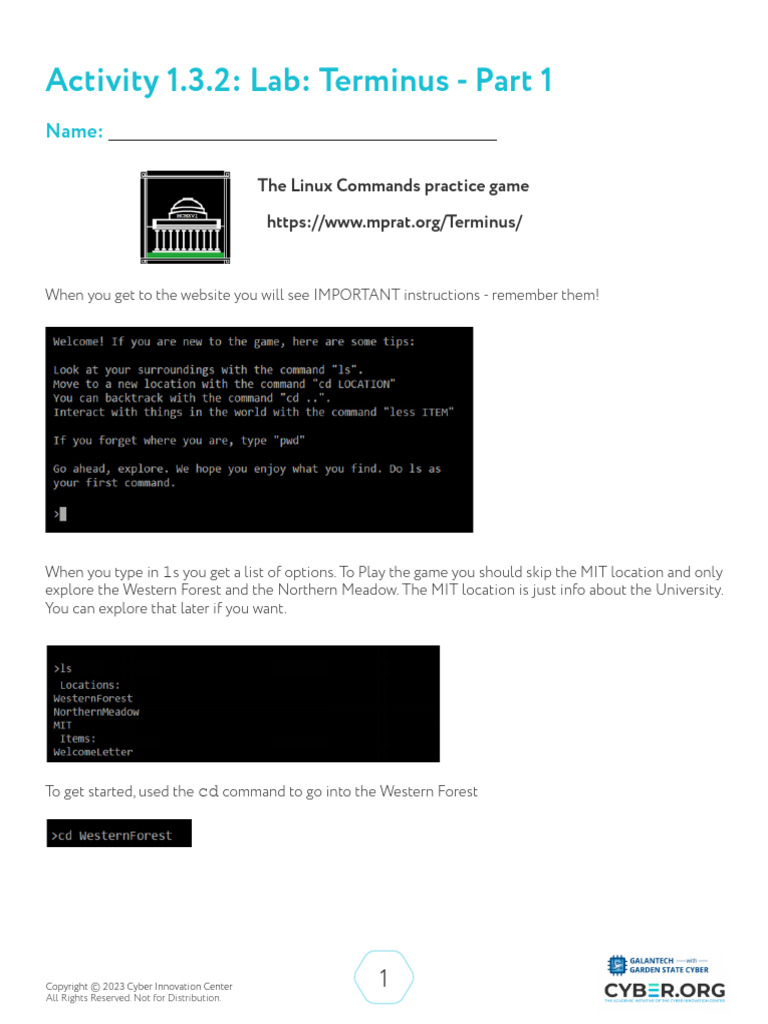 Lab 1.3.2 - Terminus Part 1 Questions | PDF