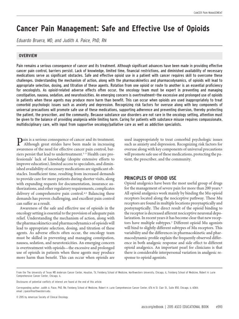 Bruera Paice 2015 Cancer Pain Management Safe and Effective Use of ...