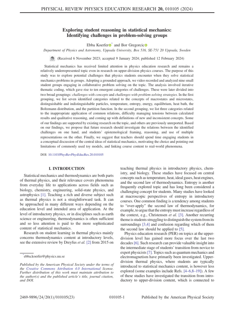 PhysRevPhysEducRes.20.010105 | PDF | Temperature | Entropy