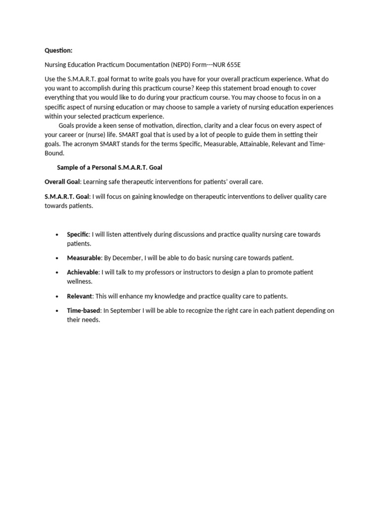 Nursing Practicum Goals Using S.M.A.R.T. | PDF