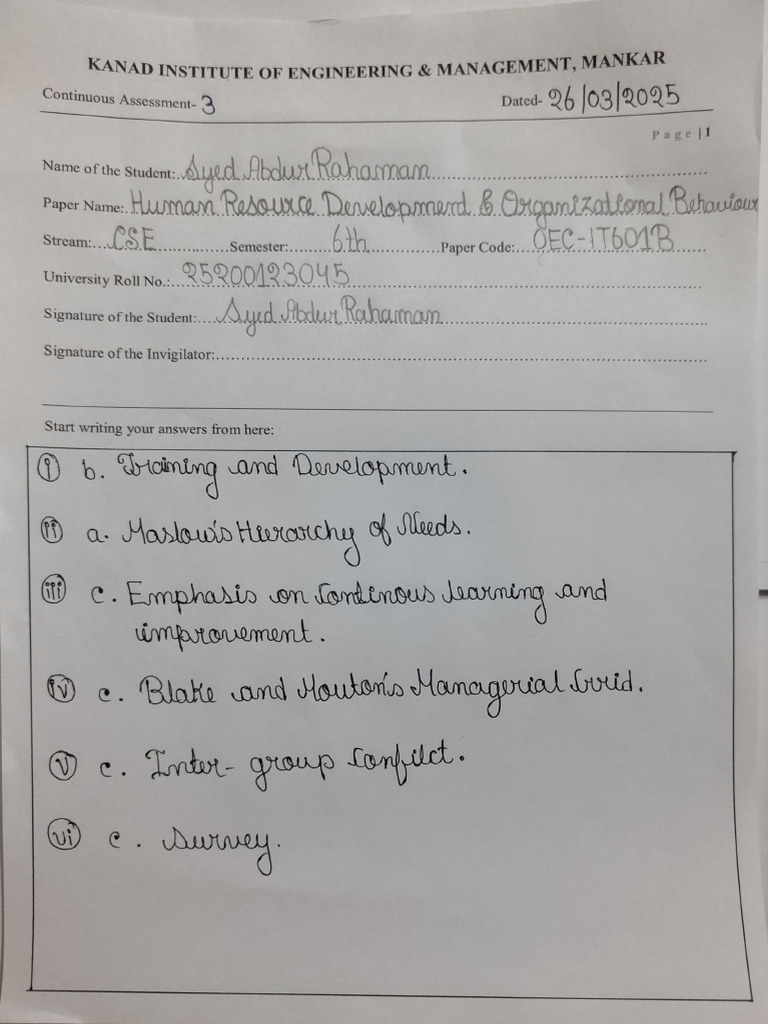 CA-3 Human Resource Development & Organisational Behaviour | PDF