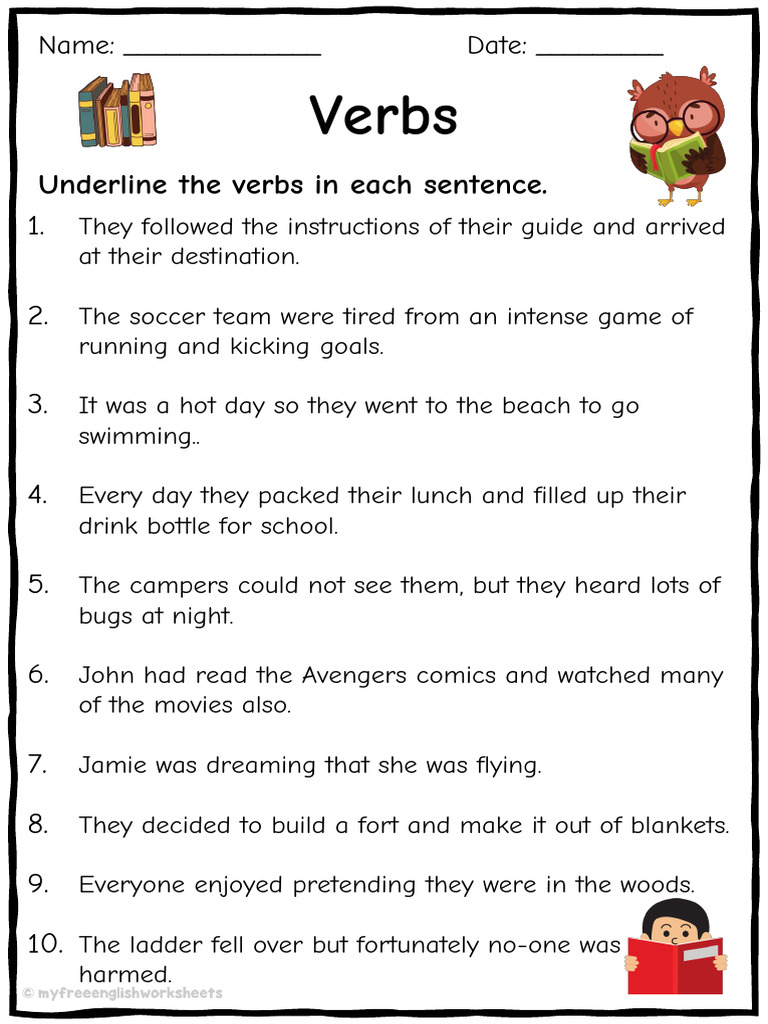 Underline Verbs Worksheet | PDF
