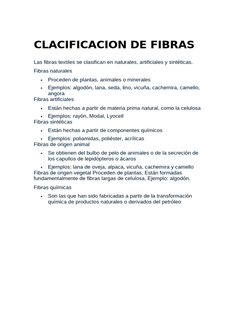 Clacificacion de Fibras | PDF | Fibra sintética | Materiales
