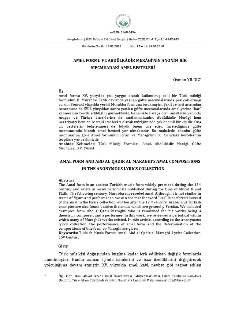 Amel Formu Ve Abdulkadir Meraginin Anoni | PDF