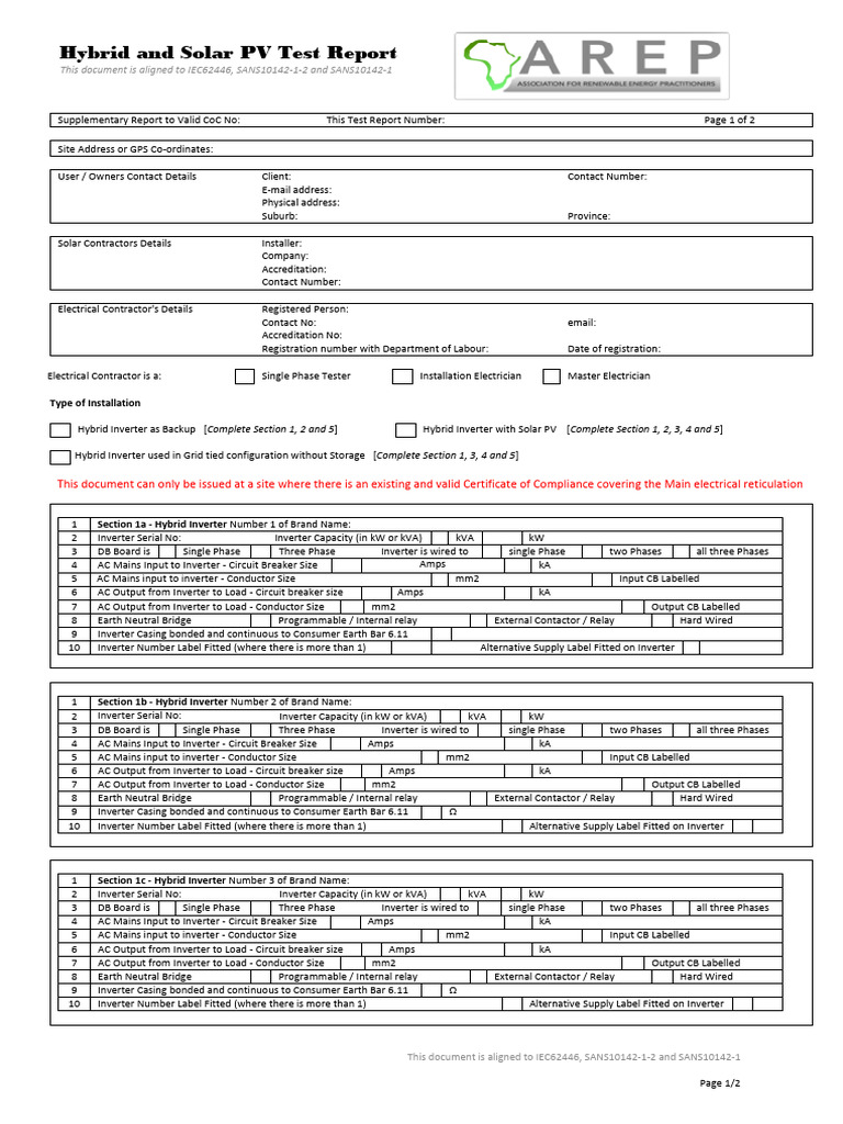Blank Form - AREP Test Report | PDF | Fuse (Electrical) | Power Inverter