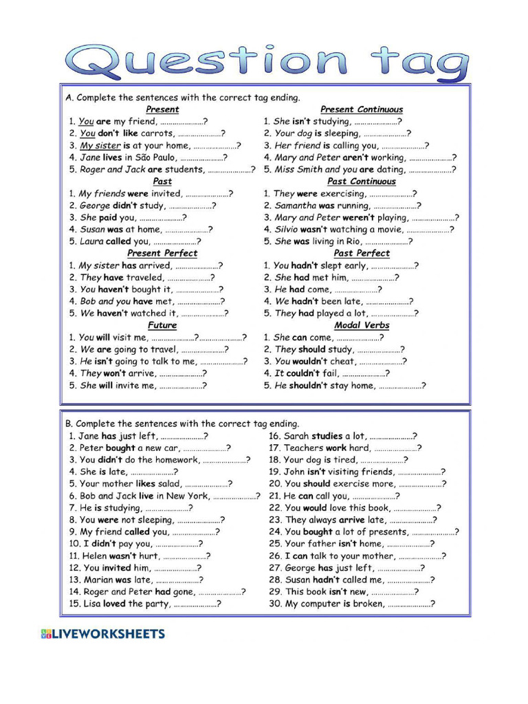 Question Tags - Different Tenses | PDF