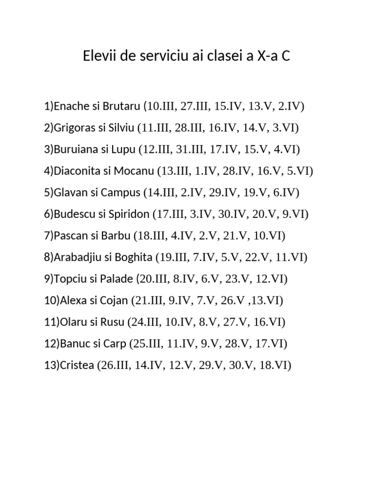 Elevi de Serviciu | PDF
