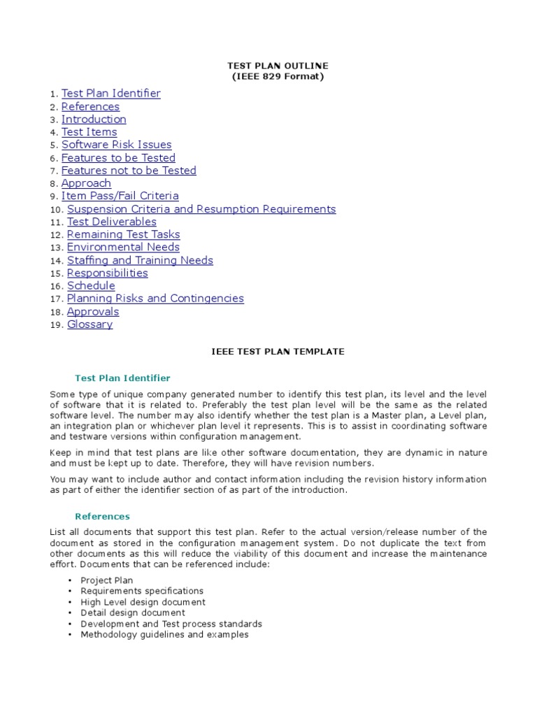 IEEE - Test Plan Template | PDF | Software | Areas Of Computer Science