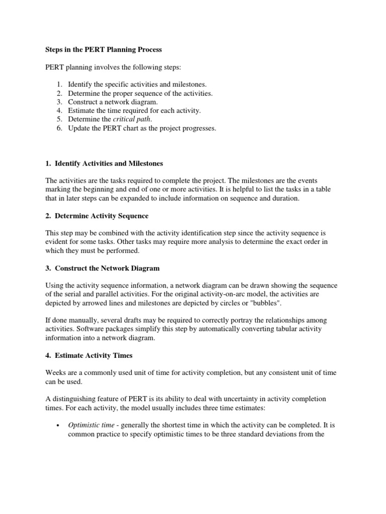 PERT Planning Process Steps Explained | PDF | Analysis | Scientific ...