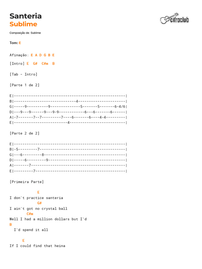 Cifra Club - Sublime - Santeria SD | PDF | Recorded Music