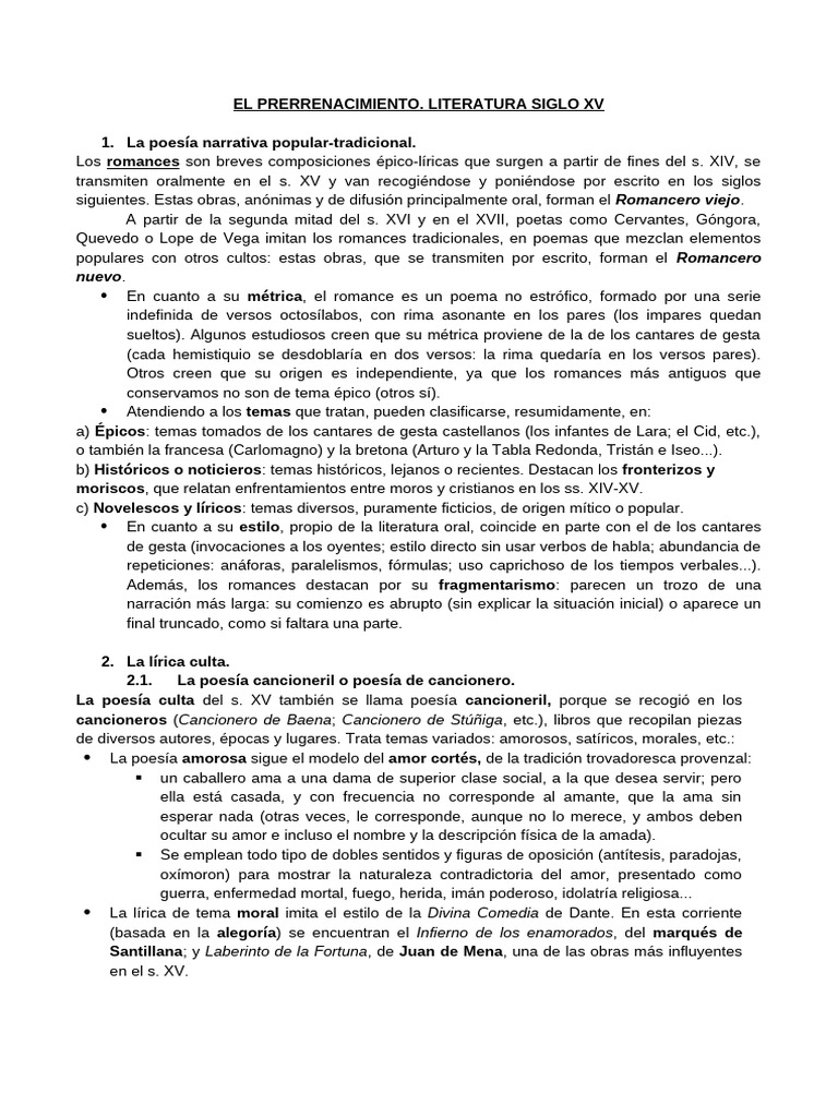 El Prerrenacimiento. Literatura Siglo XV | PDF | Metro (poesía)