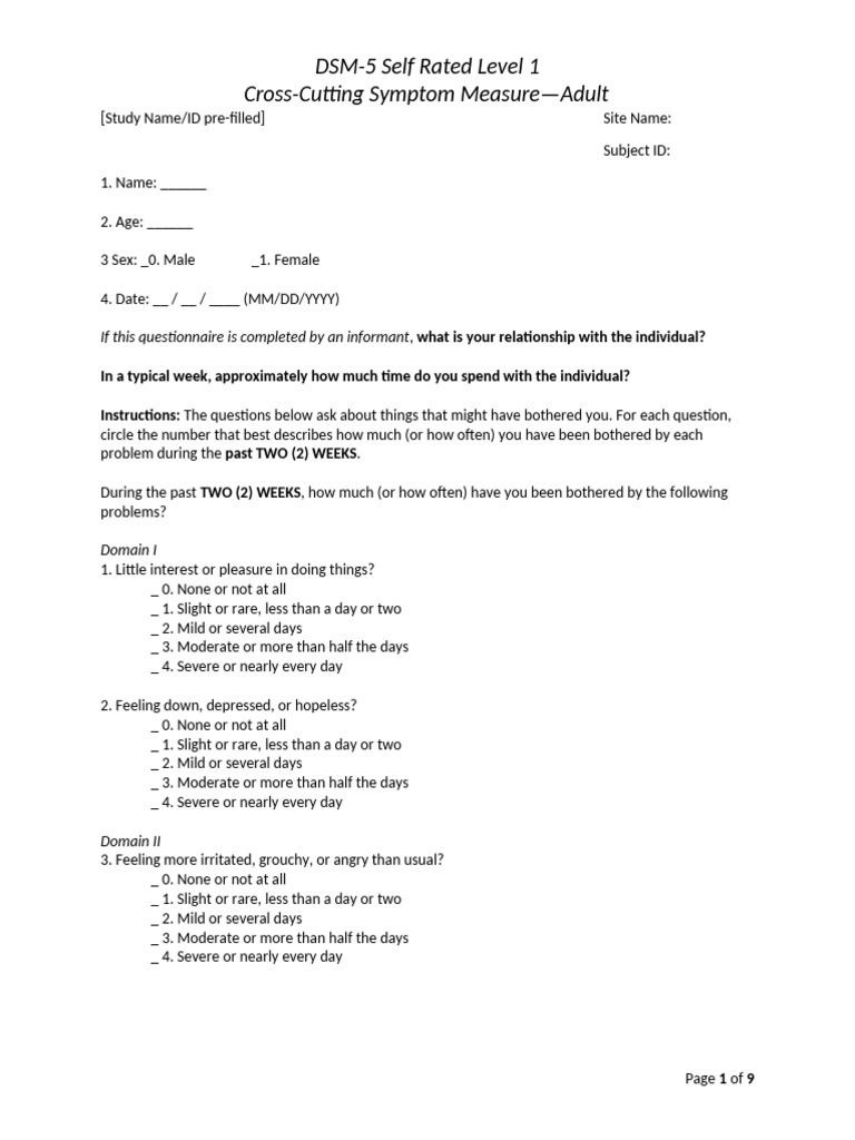dsm5 Crosscutting CRF | PDF | Major Depressive Disorder | Psychosis