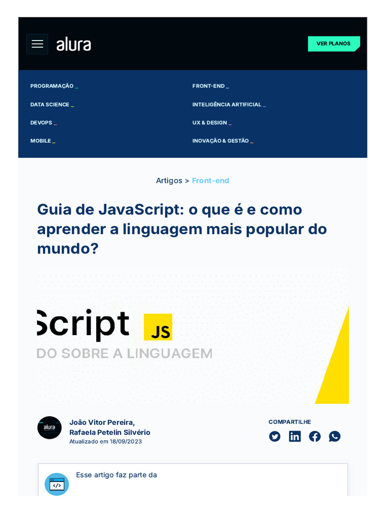Aula 01 - 02 JavaScript - o Que É, Como Aprender e Guia Da Linguagem - Alura | PDF | Script Java ...