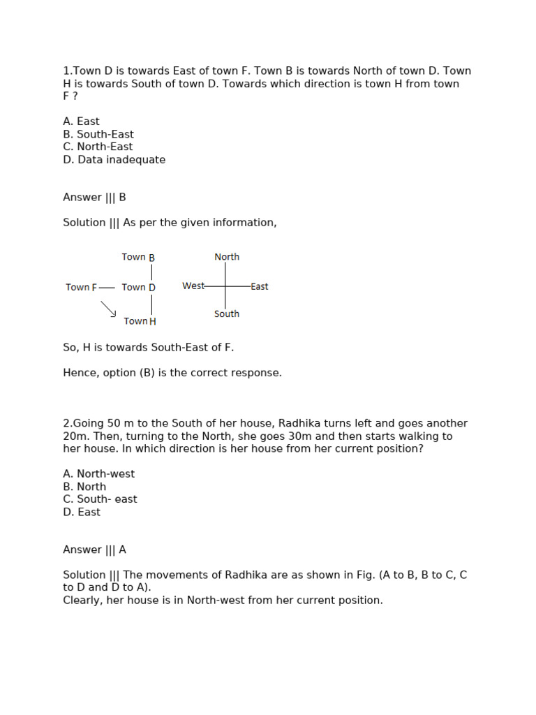 Direction and Distance Problem Solutions | PDF