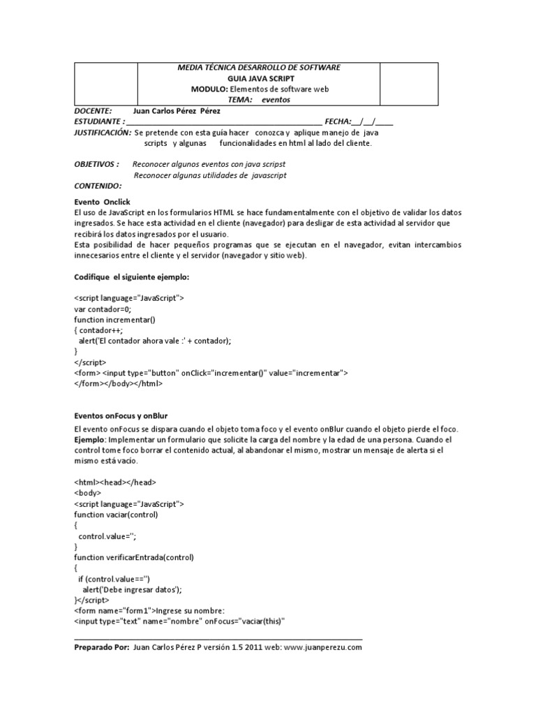 Guía de Eventos JavaScript en HTML | PDF | Script Java | La interacción persona-ordenador