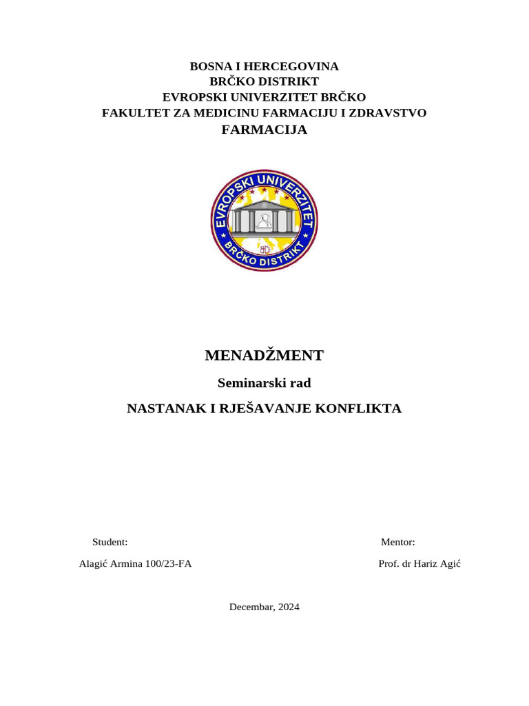 Seminarski rad menadzment KONFLIKT. | PDF