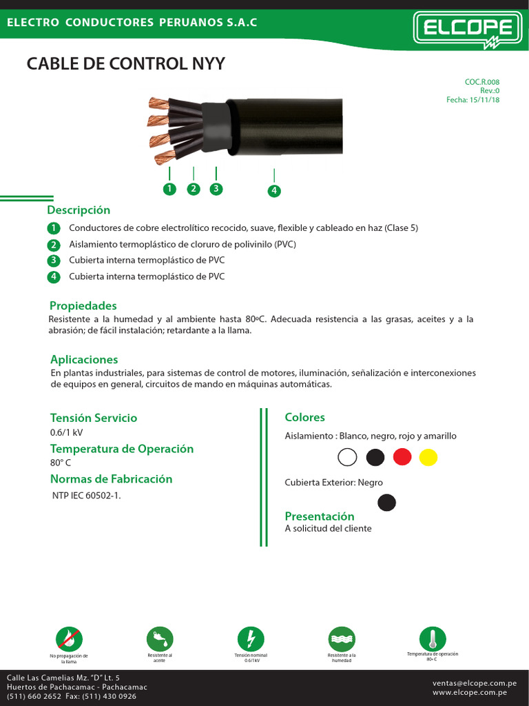 Cable Control NYY | PDF | Conductor electrico | Aislador (Electricidad)